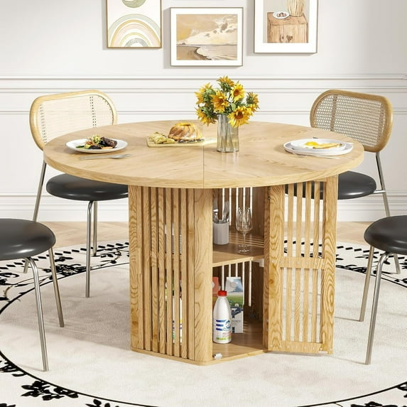 47 Inch Round Dining Table for 4, Circle Kitchen Table with Storage ...