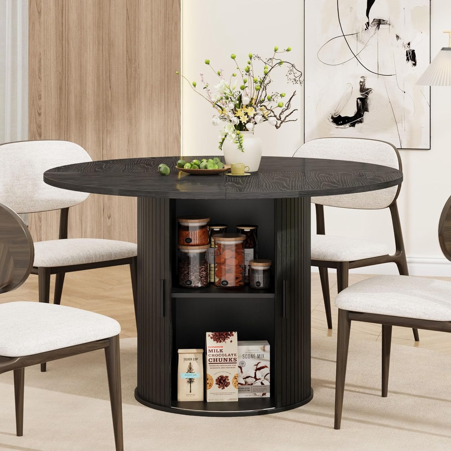 47 Inch Round Dining Table for 4, Kitchen Table Dinner Table with 2 ...