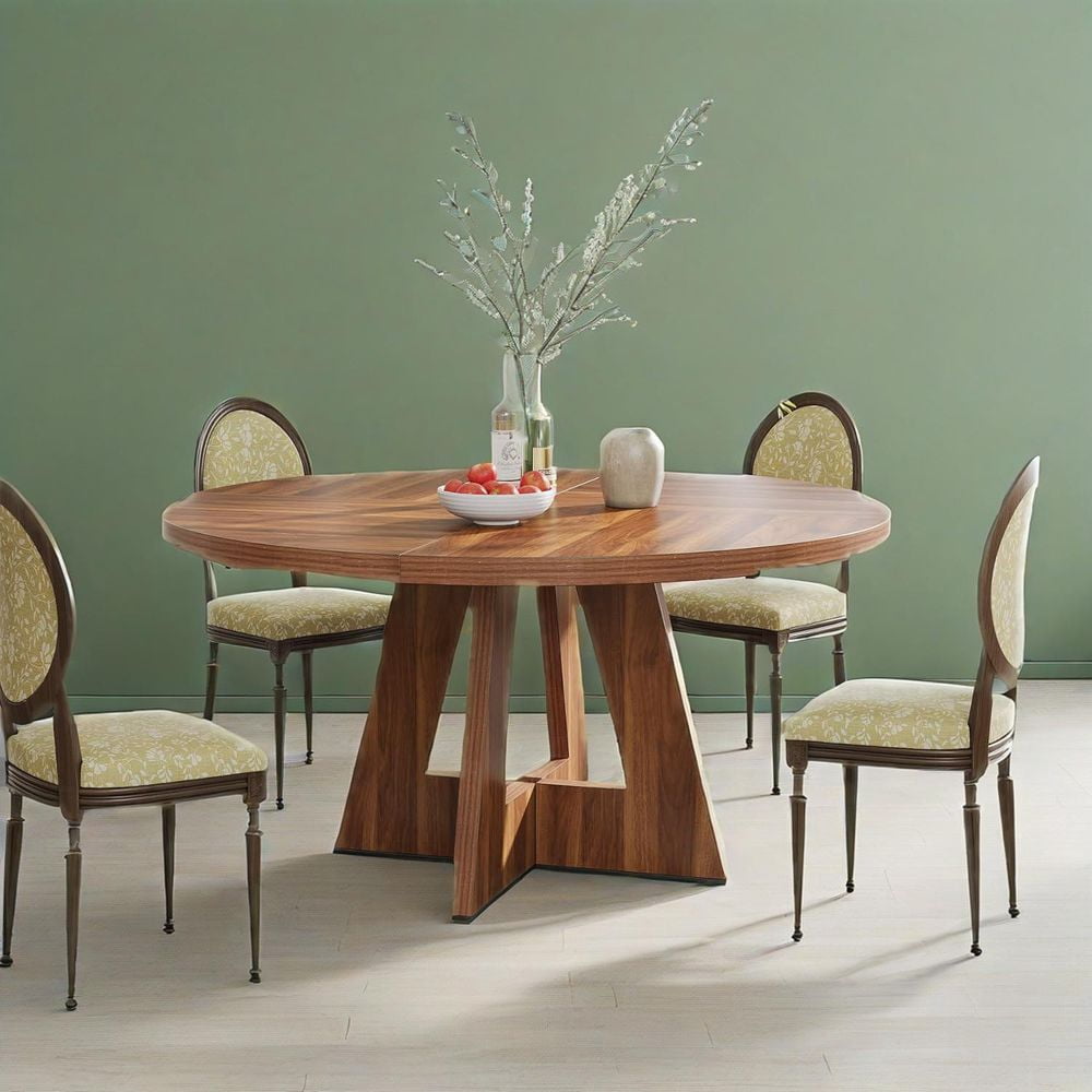 47 Inch Round Walnut Dining Table, Thick MDF Pedestal Base Kitchen ...