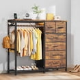 47 Inch Rustic Brown Tall Storage Dresser, 6 Fabric Drawer Wooden Top ...