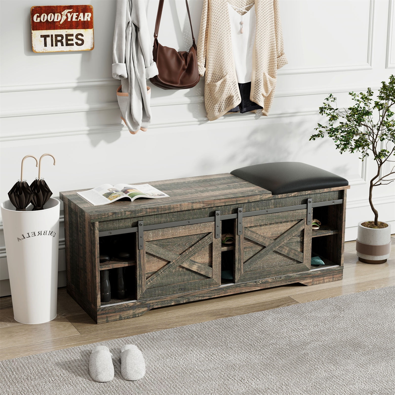 47 Inch Shoe Bench Entryway, Modern Shoe Bench with Storage, Thickened ...