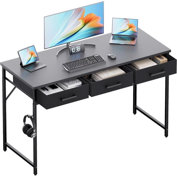 47 Inch Small Computer Desk with 3 Drawers for Bedroom Study Writing ...