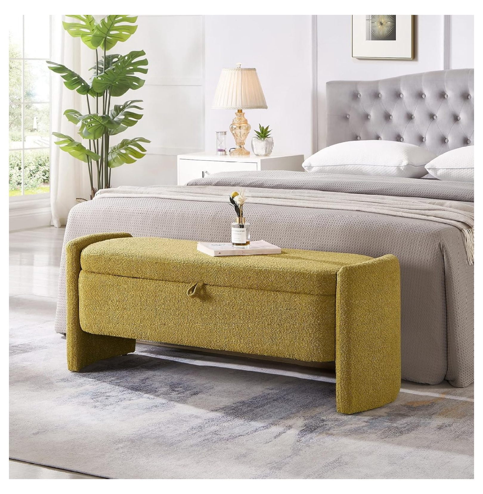 47-Inch Storage Ottoman Queen Size, Large Oval Modern Upholstered End ...