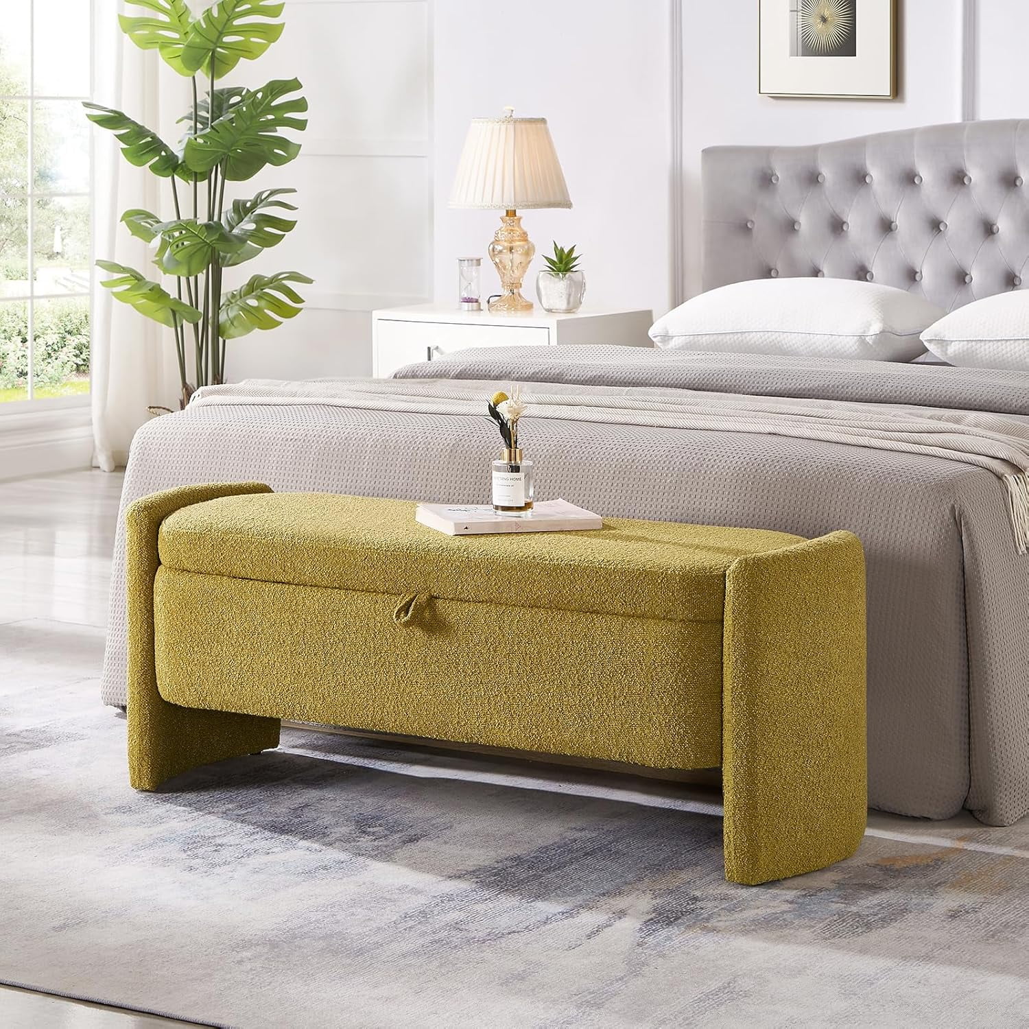 47-Inch Storage Ottoman Queen Size, Large Oval Modern Upholstered End ...