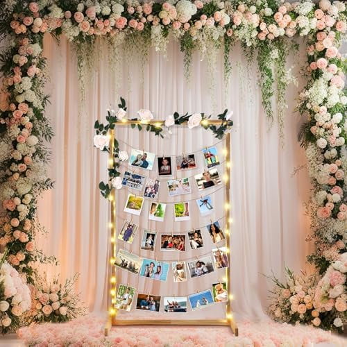 47 Inch Wedding Photo Display Frame Board with String Lights and 30 ...