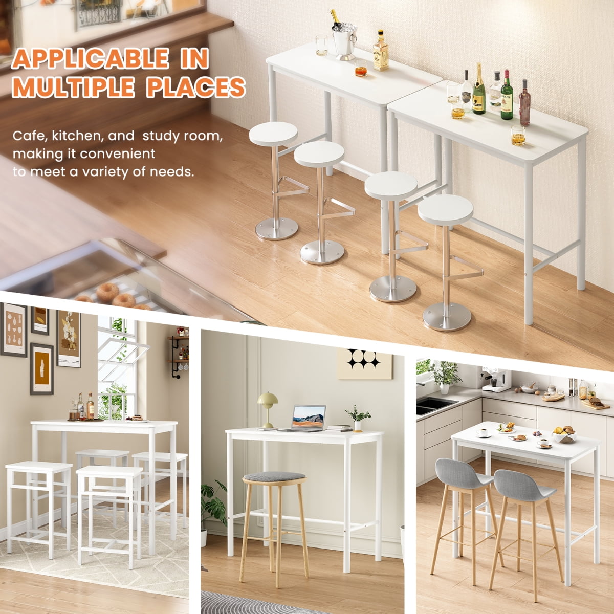 47 Inch White Counter Height Bar Table Rectangular Dining Table with ...