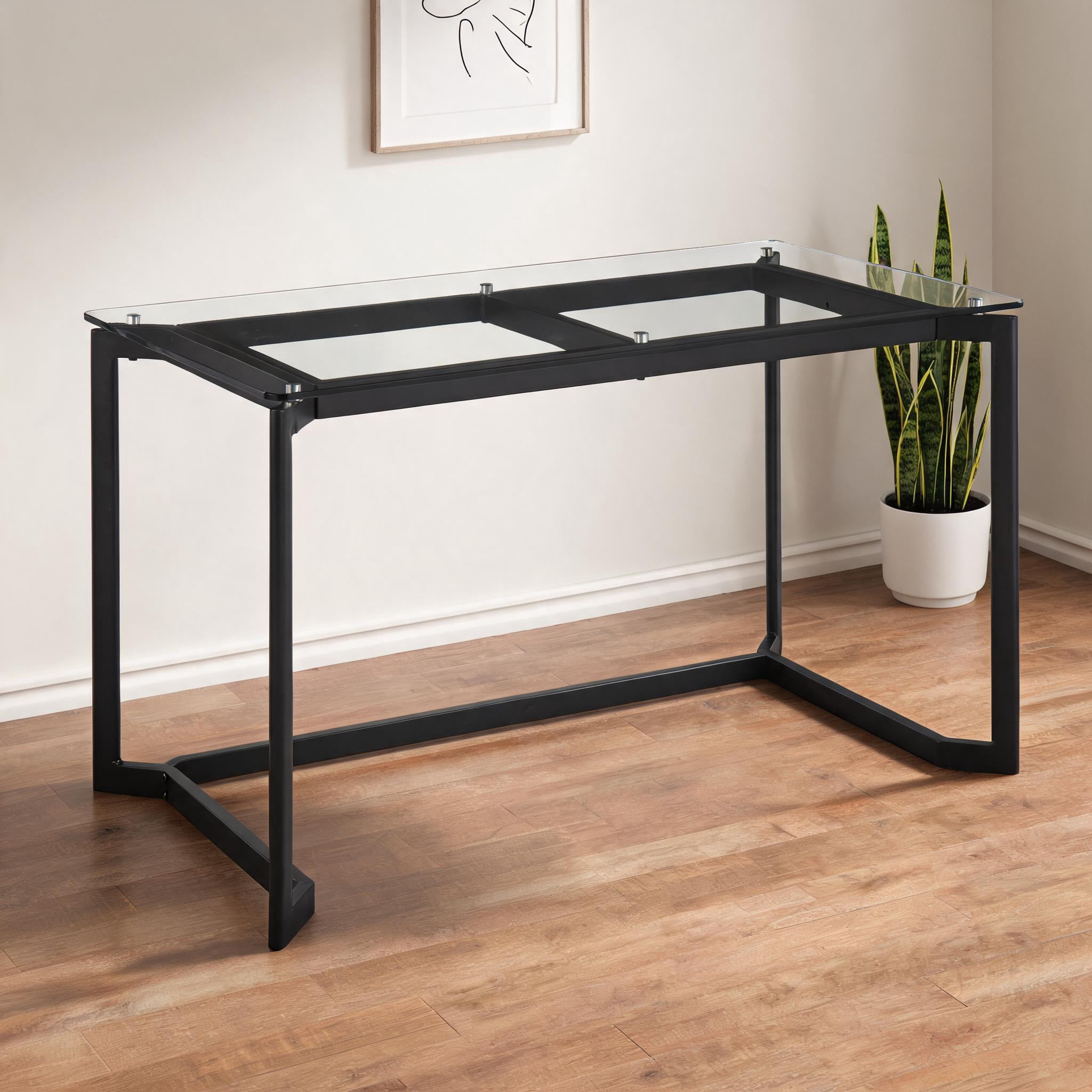 47 Inch Wide Modern Home Office Computer Desk with Clear Tempered Glass ...