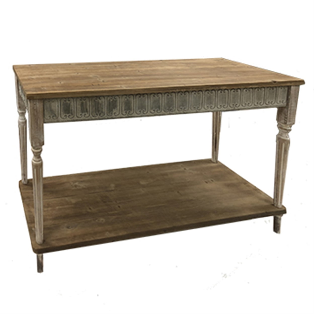 47 Inch Wood Console Table, 1 Open Shelf, Embossed Details, Weathered ...