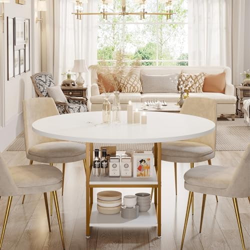 47 Inches Dining Table Kitchen Tables for Dining Room, 4 People Round ...