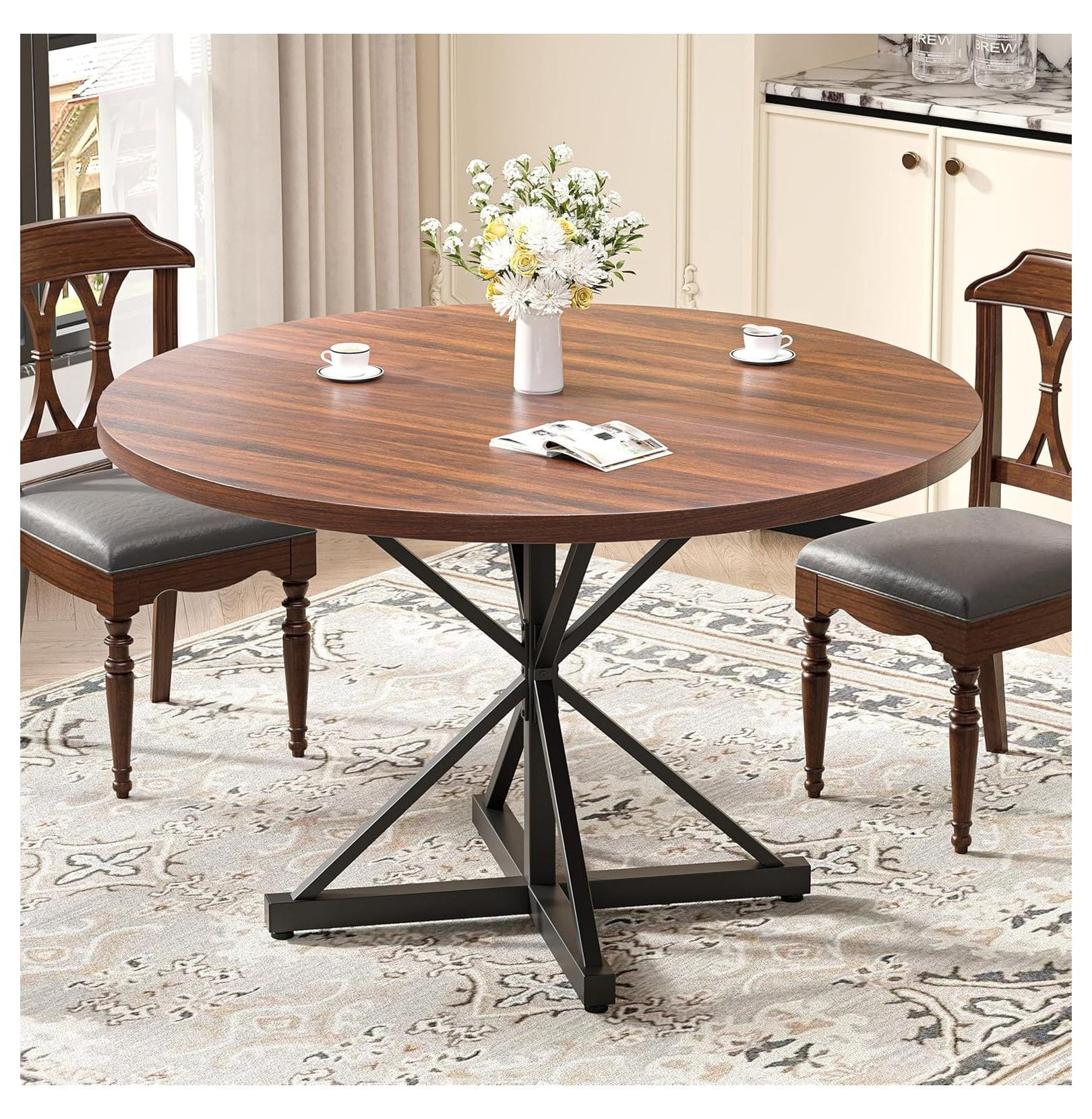 47 Inches Round Dining Table for 4-6, Modern Circle Kitchen Table with ...