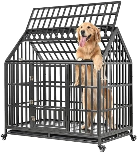 47'' Indestructible Heavy Duty Dog Crate, High Anxiety Impact Metal ...