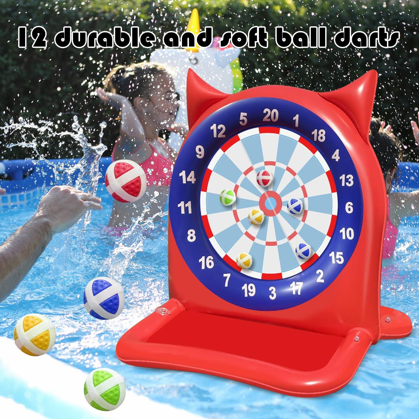 47" Inflatable Dart Board Game for Pool - 12 Balls & Sticky Target ...