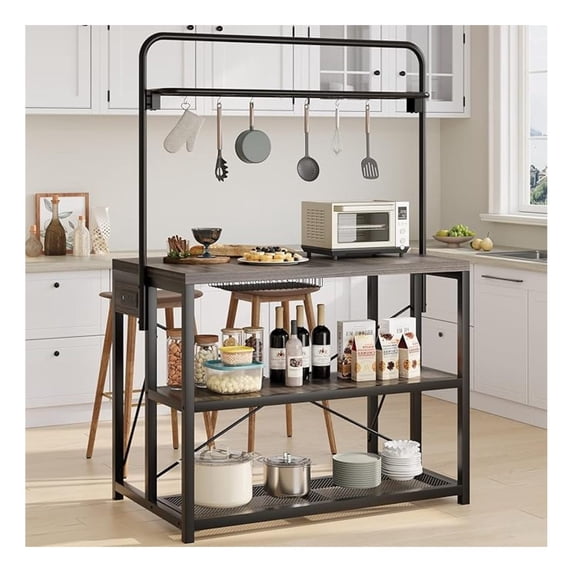 47” Kitchen Island with Storage, Large Bakers Rack with Power Outlet ...