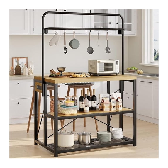 47” Kitchen Island with Storage, Large Bakers Rack with Power Outlet ...