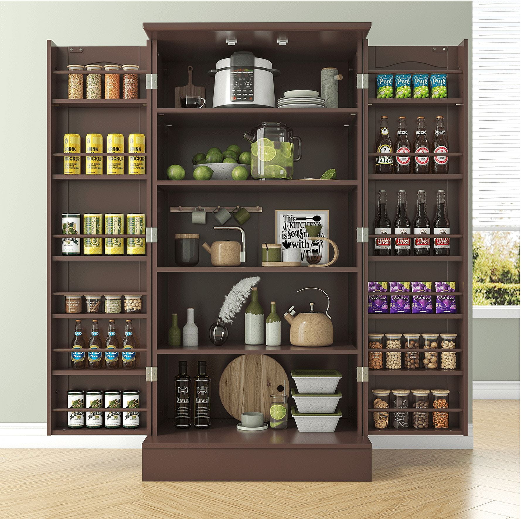 ETASE 47â€ Kitchen Pantry Cabinet, Brown Buffet Sideboard with Doors ...