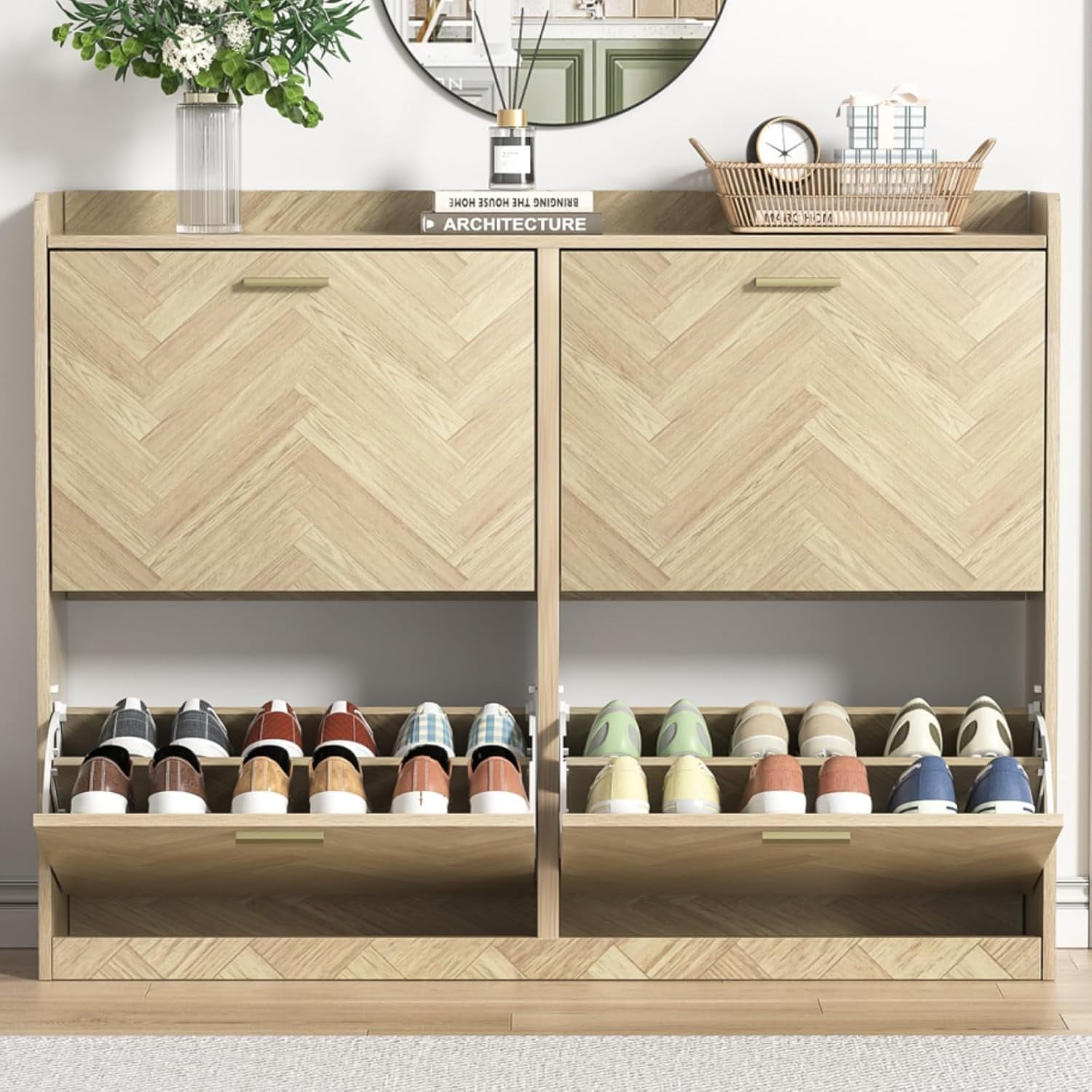 47" Large Shoe Cabinet with 4 Flip Drawers, Freestanding Shoe Storage ...