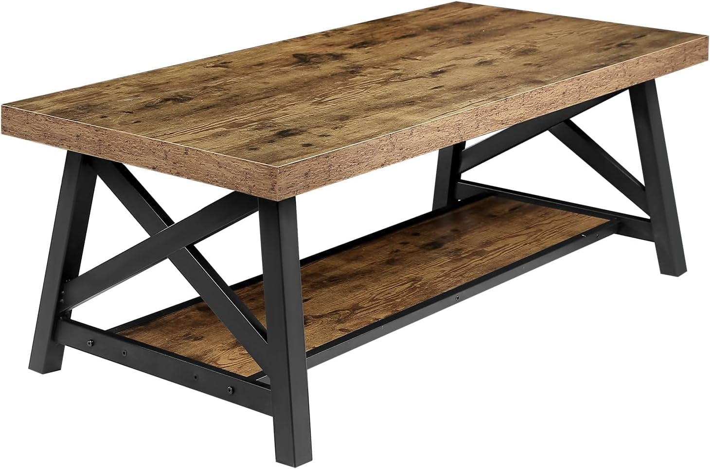 47'' Large Wood Coffee Table with Storage Shelf, Farmhouse Coffee Table ...