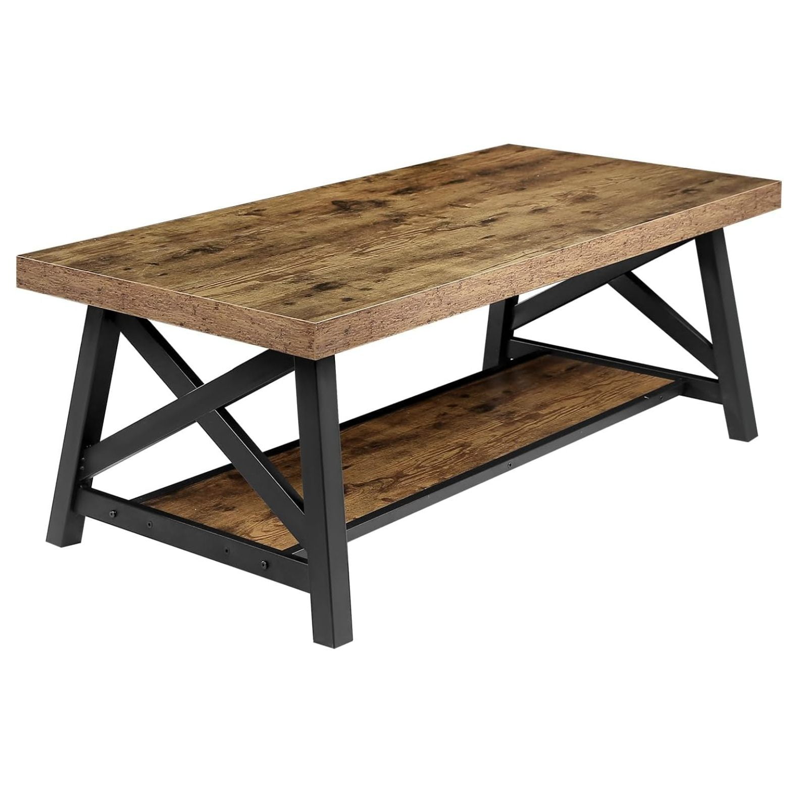 47'' Large Wood Coffee Table with Storage Shelf, Farmhouse Coffee Table ...