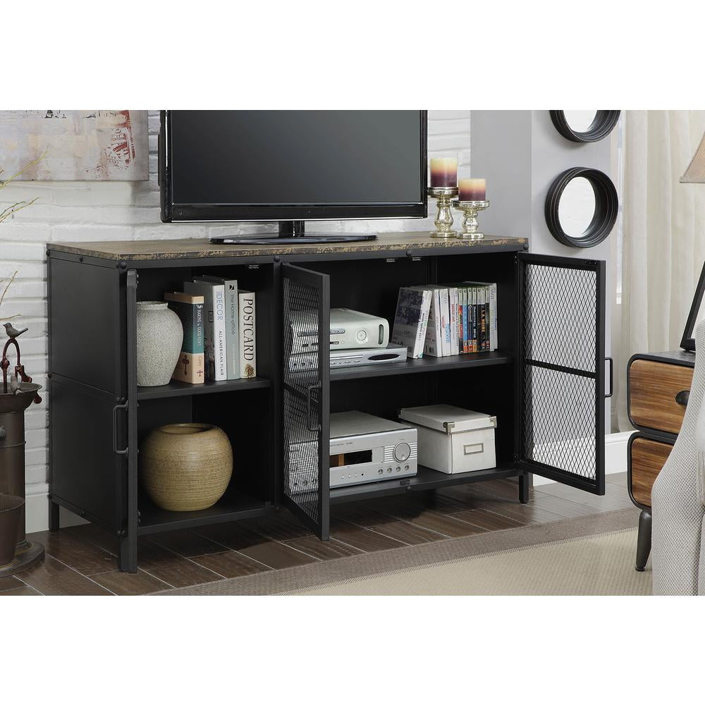 47" Metal Frame TV Stand With Wooden Top In Black - Walmart.com