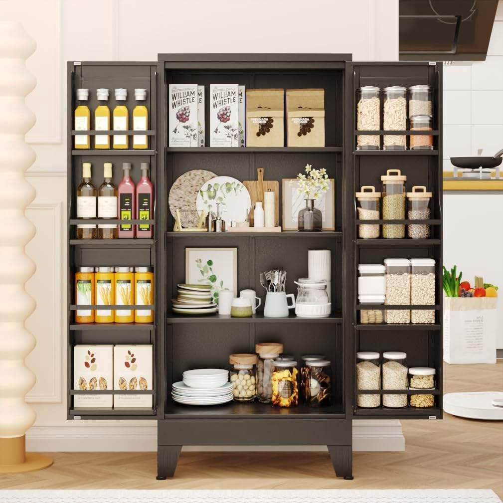 47" Metal Kitchen Pantry Cabinet with 3 Adjustable Shelves and 8 Door ...
