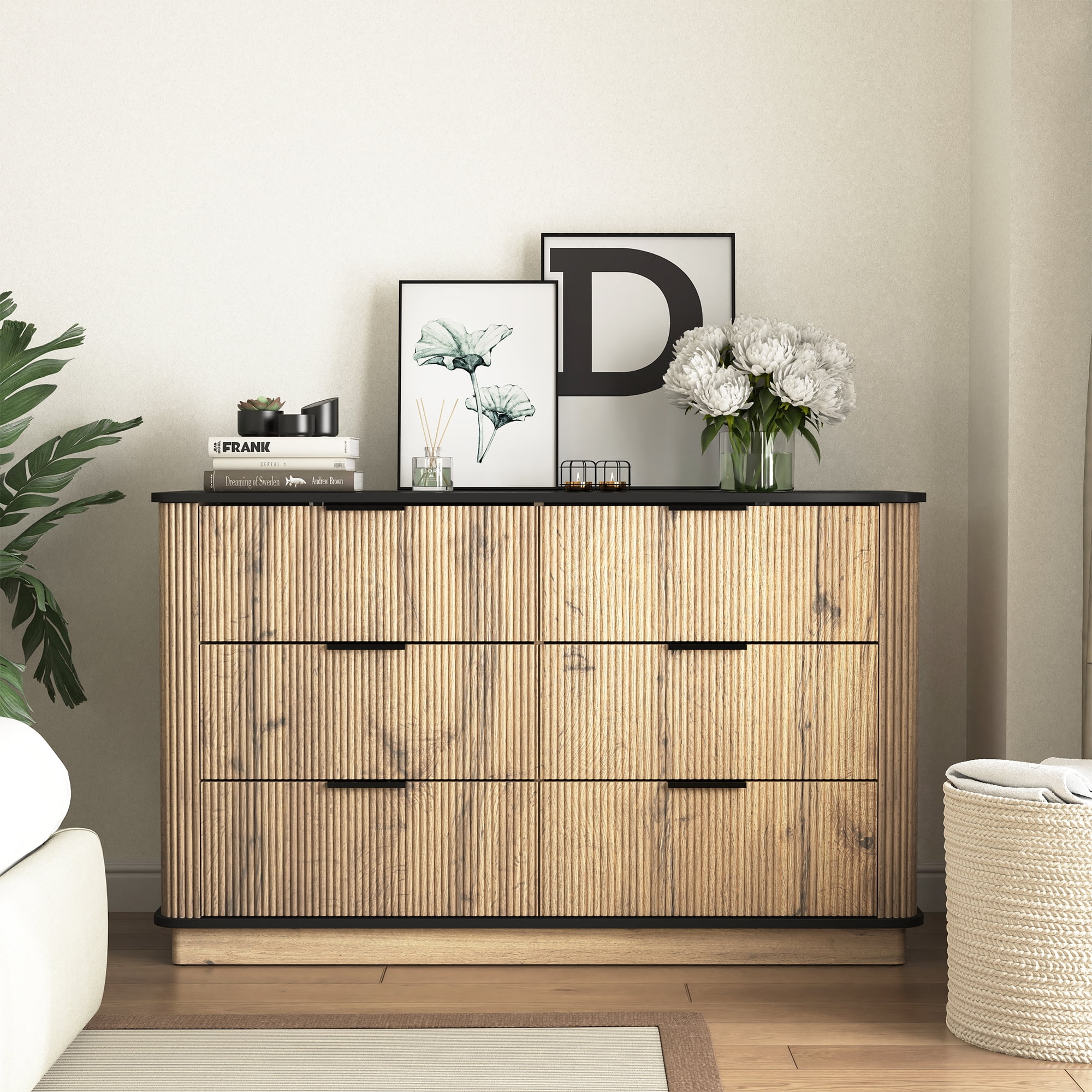 47" Modern 6-Drawer Sideboard Buffet Cabinet,Rounded Corners,with ...