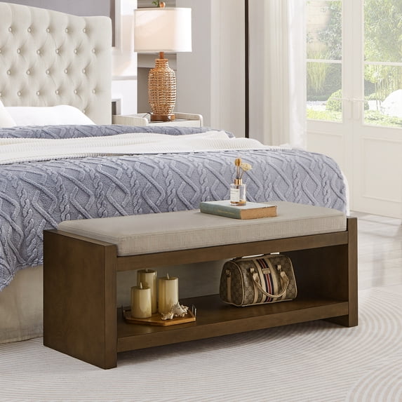 47" Modern Accent Bench with Lower Shelf Storage, Padded Seating for ...