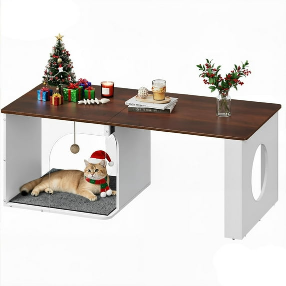 47" Modern Cat Litter Box Enclosure with Scratch Pad, Hidden Furniture ...