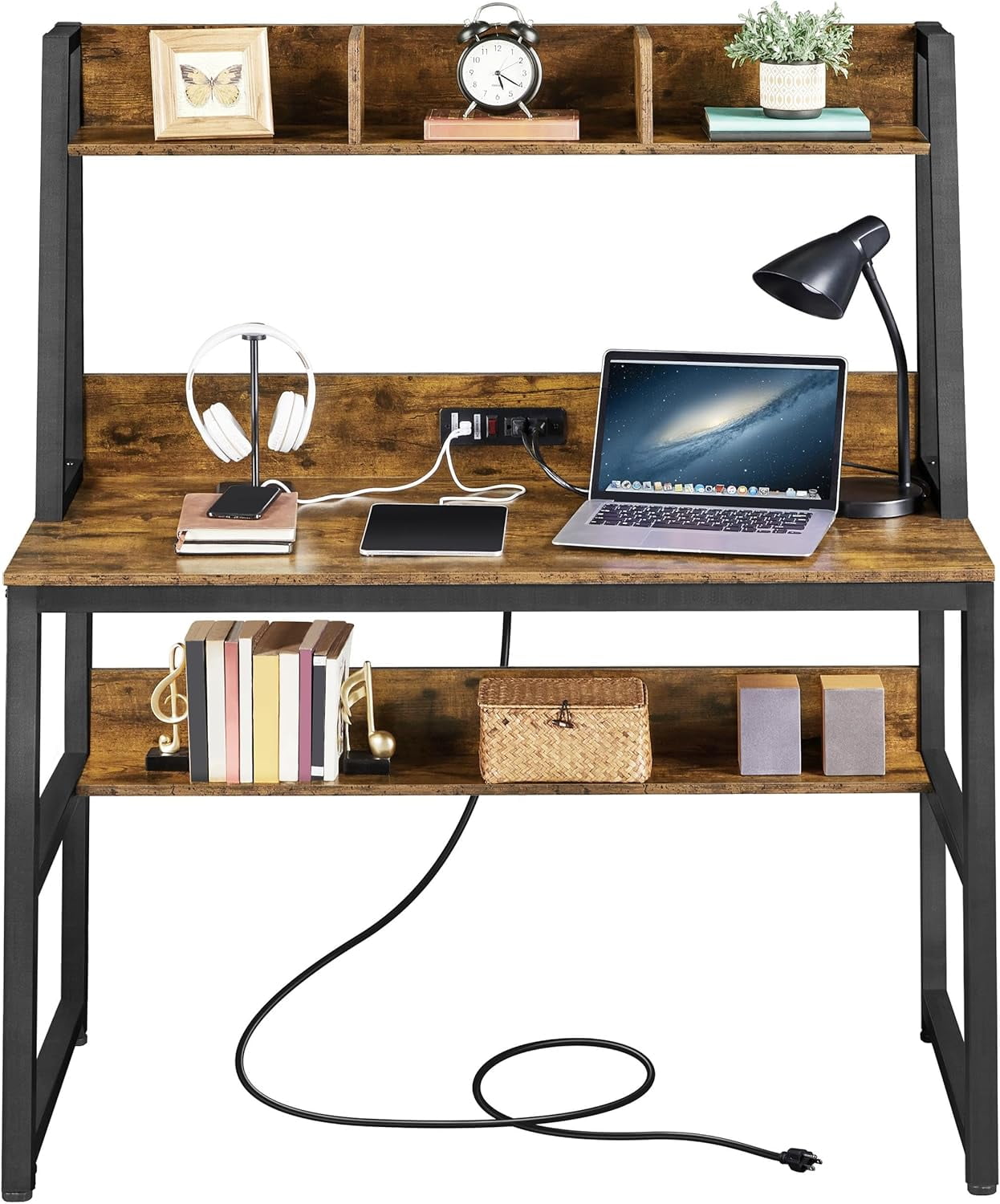 47 in Modern Computer Desk with Power Outlets and 2 USB Ports, Home ...