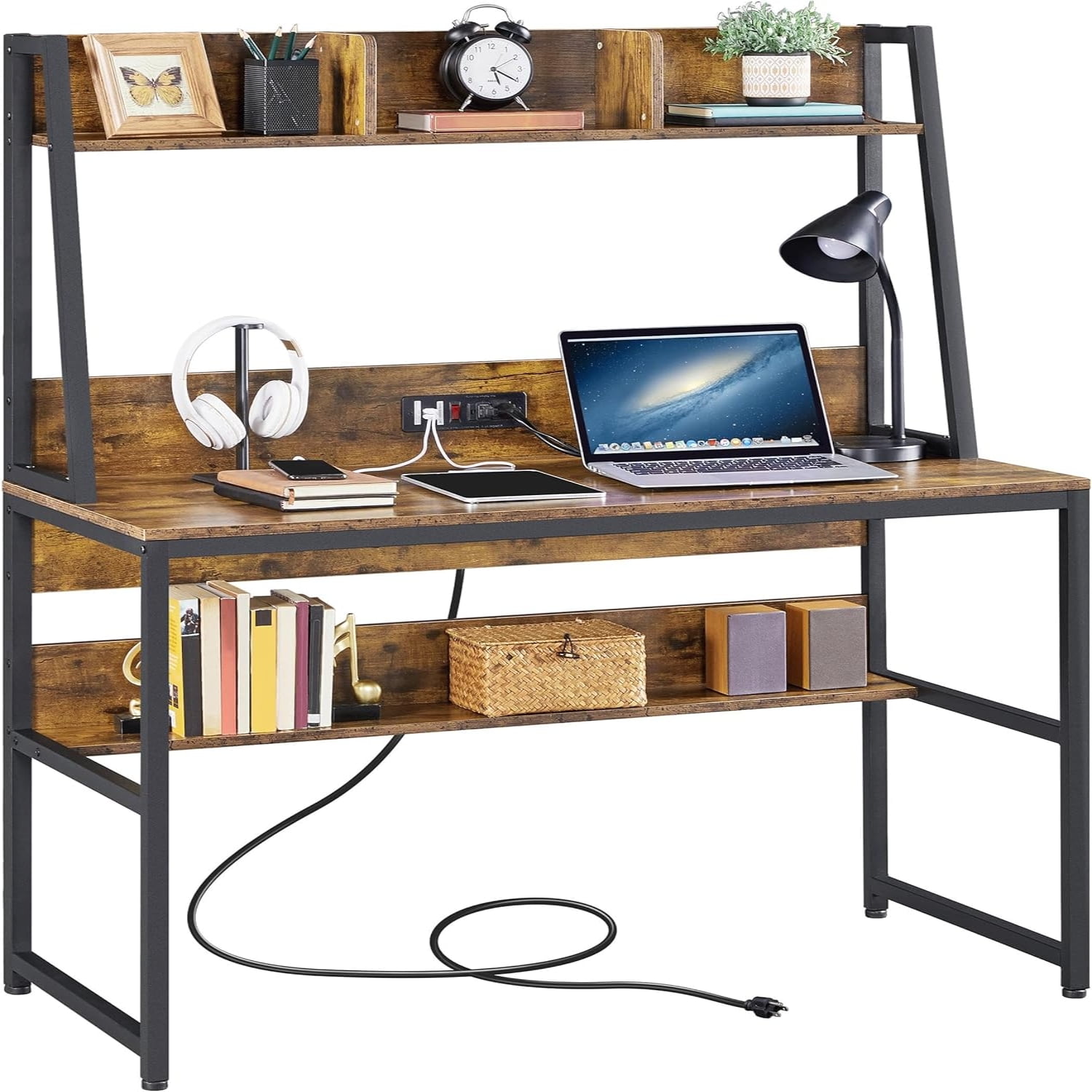 47 in Modern Computer Desk with Power Outlets and 2 USB Ports Home ...
