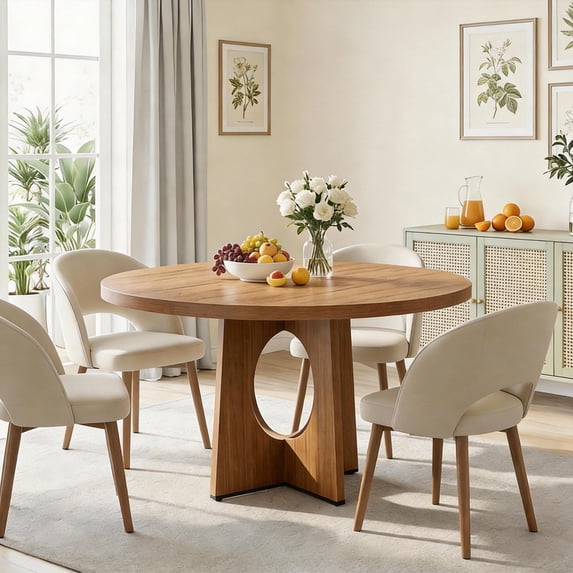 47 in Modern Farmhouse Round Dining Table Seats 4-6 People, Wooden ...