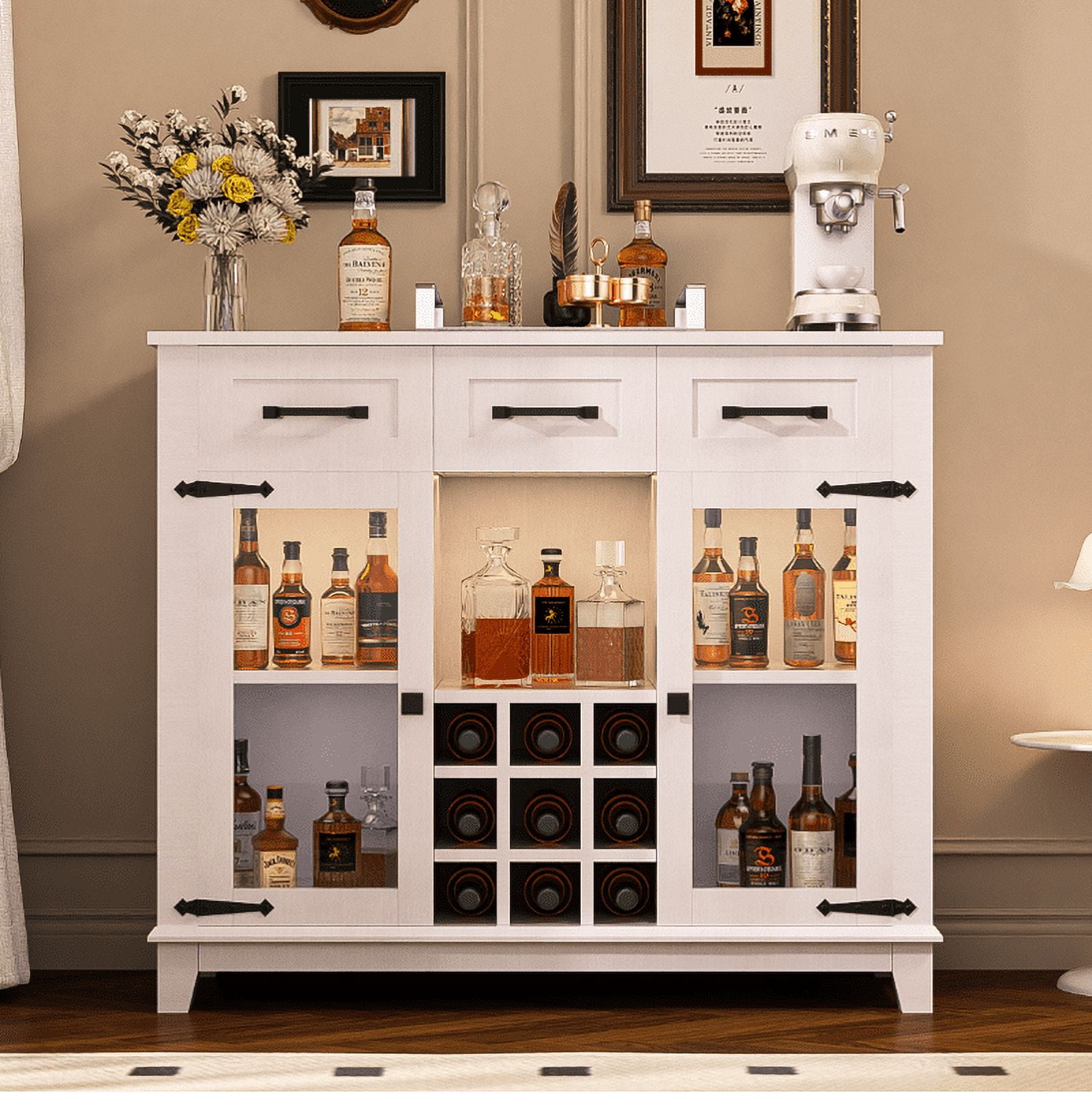 47" Modern Farmhouse Sideboard Buffet Coffee Bar Cabinet Storage ...