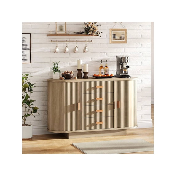 47" Modern Fluted Sideboard Buffet Cabinet with 4 Drawers & 2 Arched ...