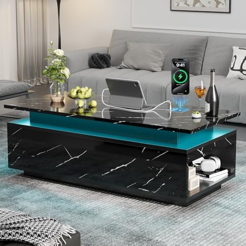47" Modern LED Coffee Table with Wireless Charging, Bluetooth Speaker ...