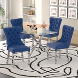 47" Modern Round Glass Dining Table Set with 4 Velvet Upholstered ...