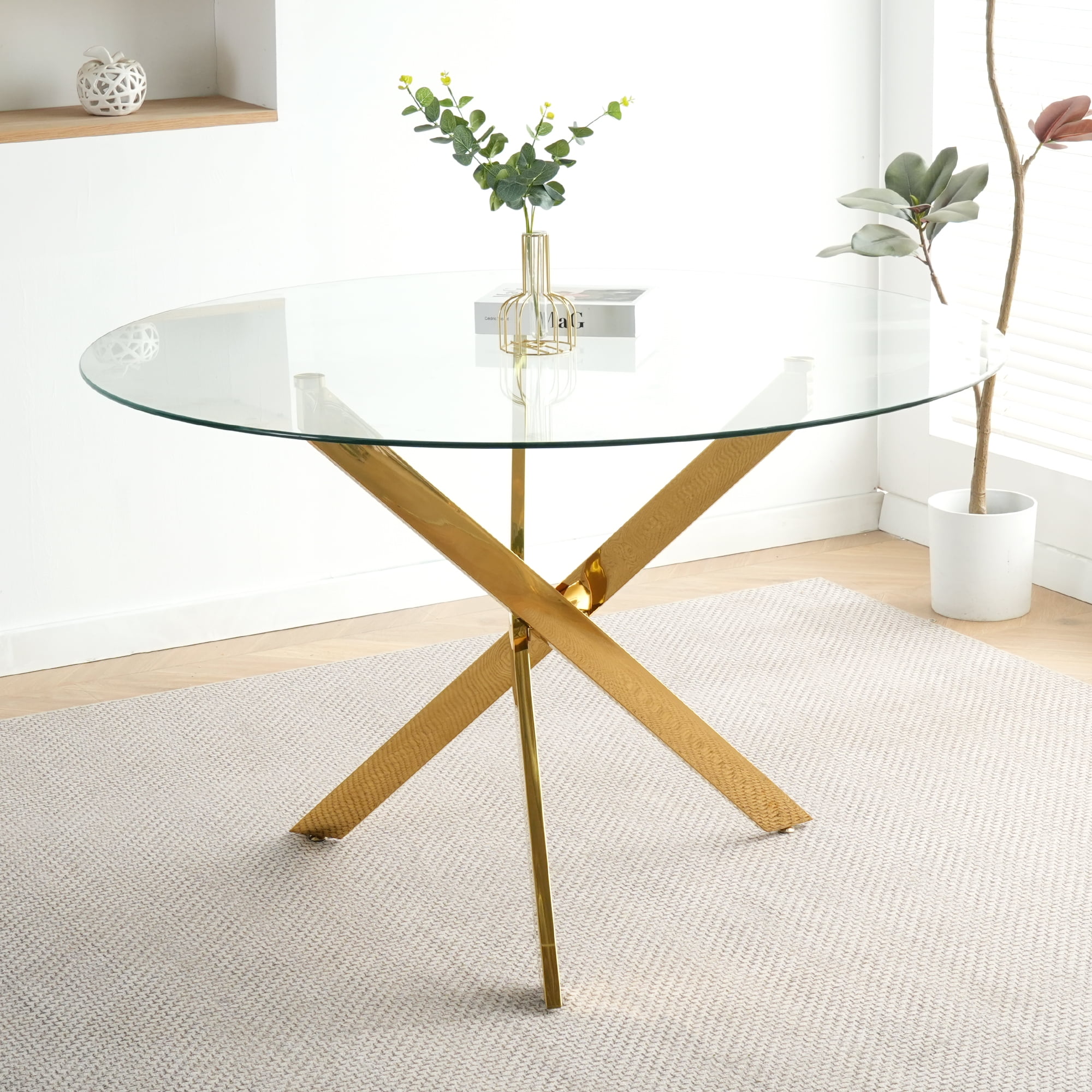 47" Modern Round Glass Dining Table with Golden Base - Walmart.com