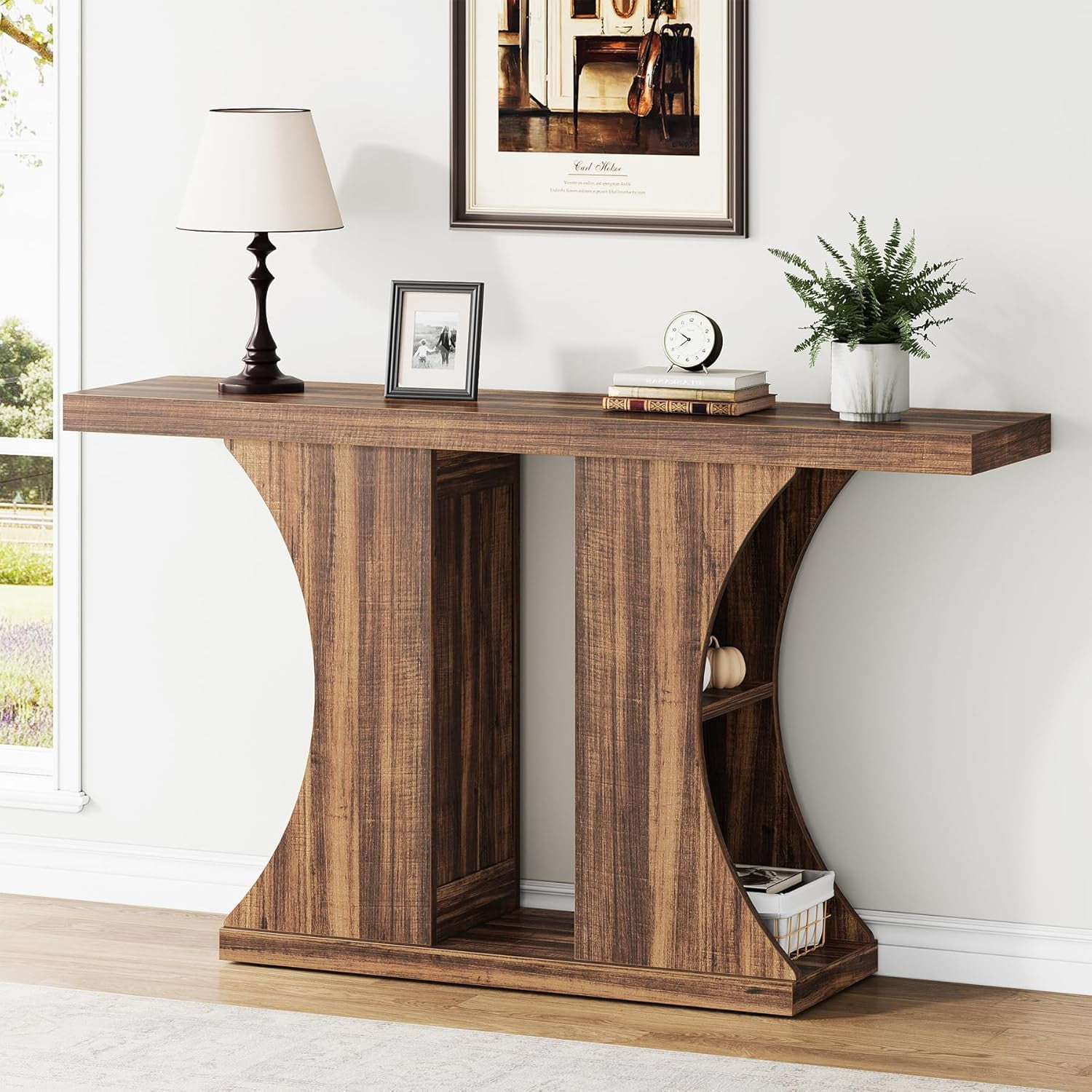 47“ Narrow Console Table with Storage for Entry, Dual Half Round Design ...