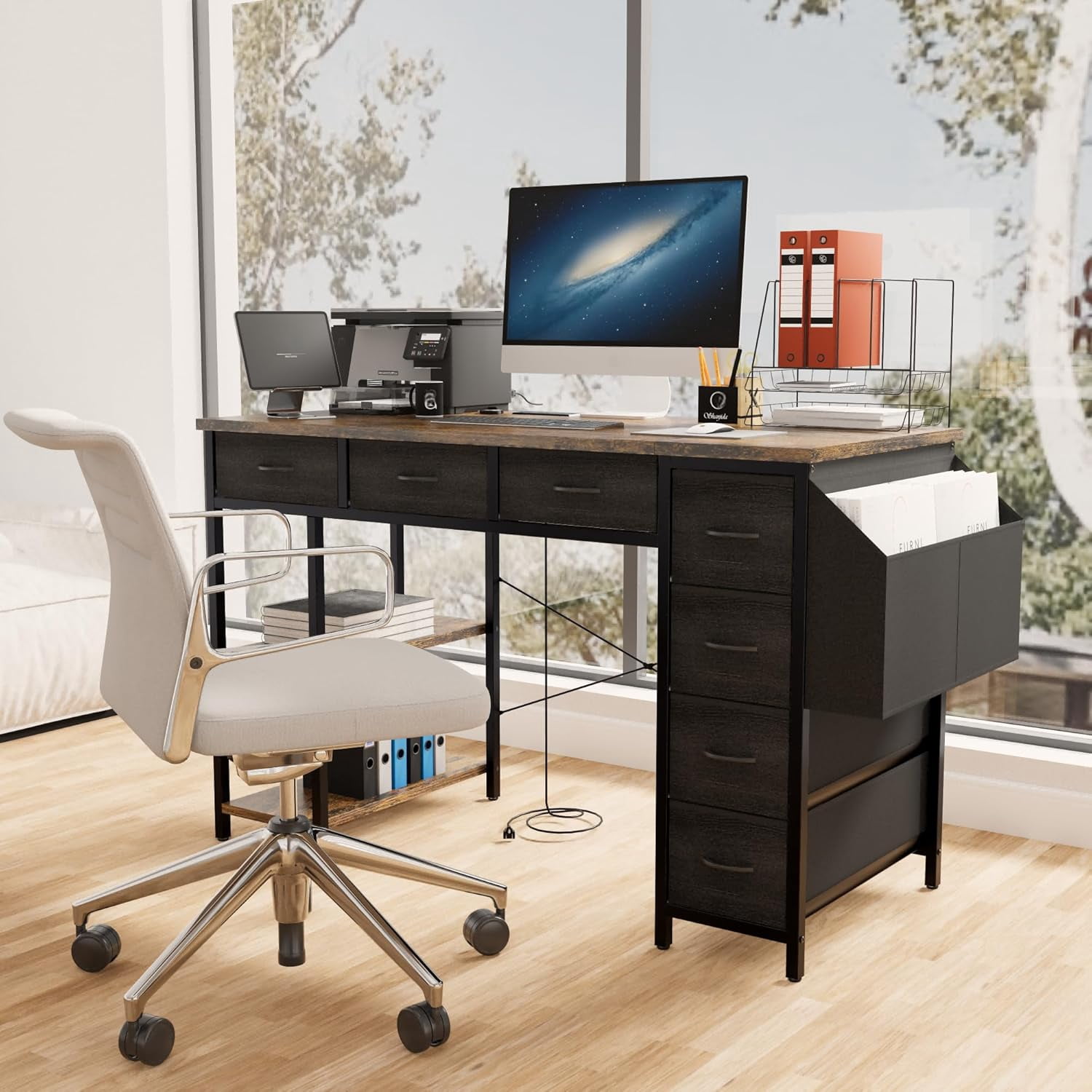 47" Office Desk with Power Outlet, USB & Type-C Ports, 7 Foldable ...