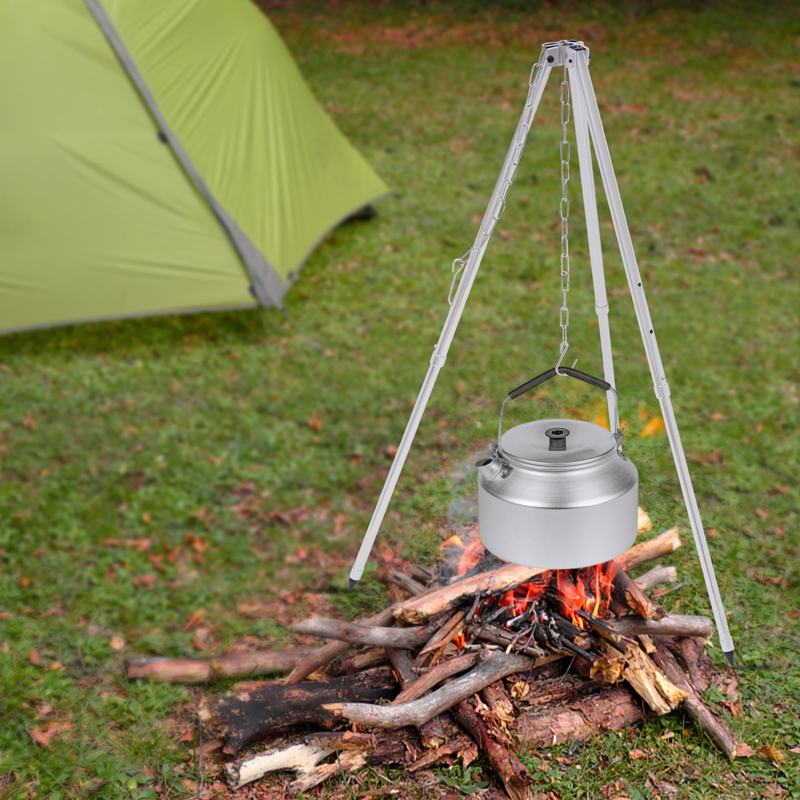 47" Outdoor Travel Camping Portable Cooking Pot White Tripod with ...