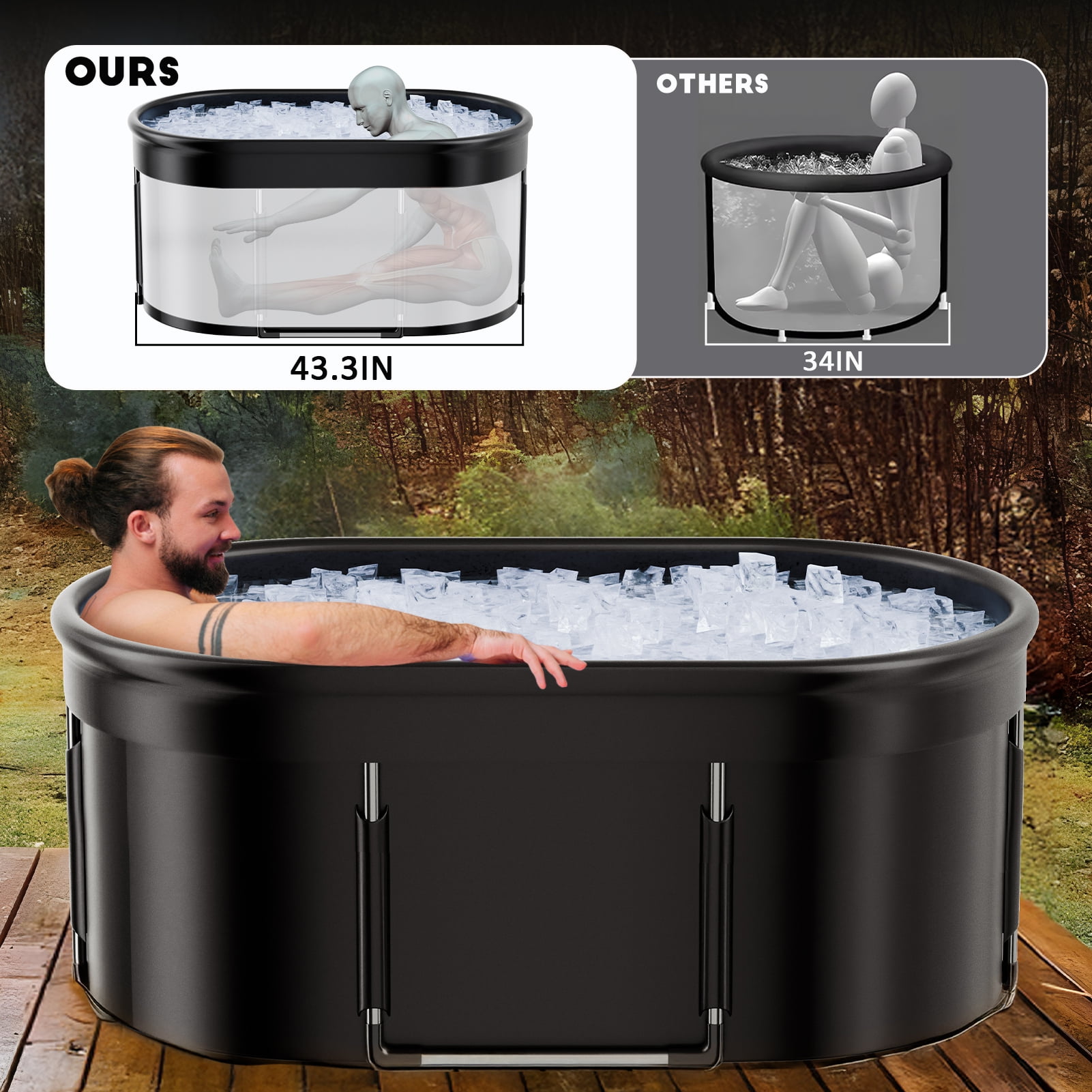 47" Oval Ice Bath Tub with Cover, Portable Cold Plunge Tub, Ice Bath ...