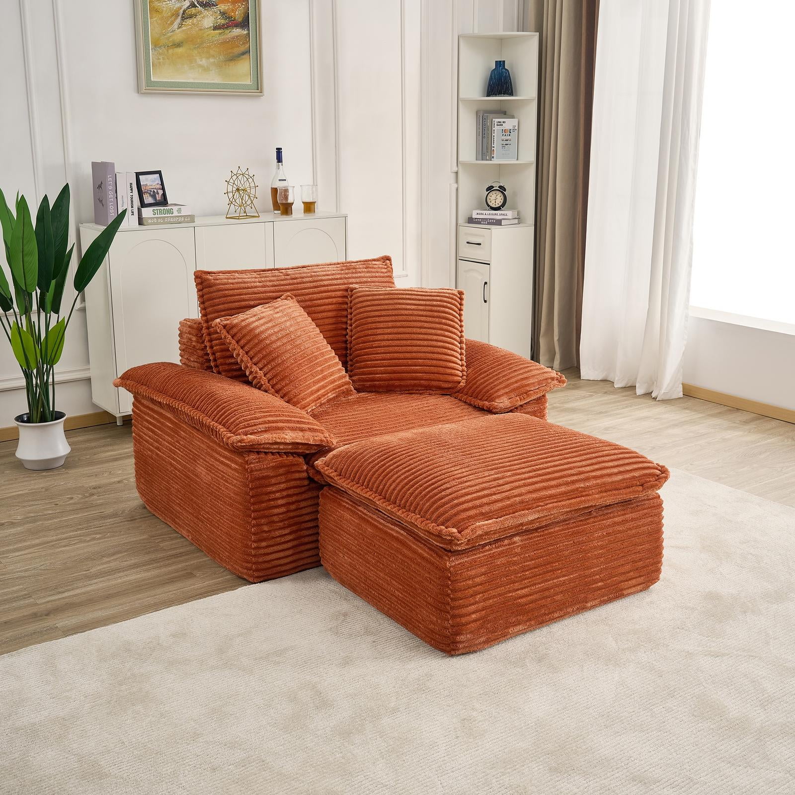 47" Oversized Chaise Lounge Chair Indoor, Holaki Fluffy Corduroy ...