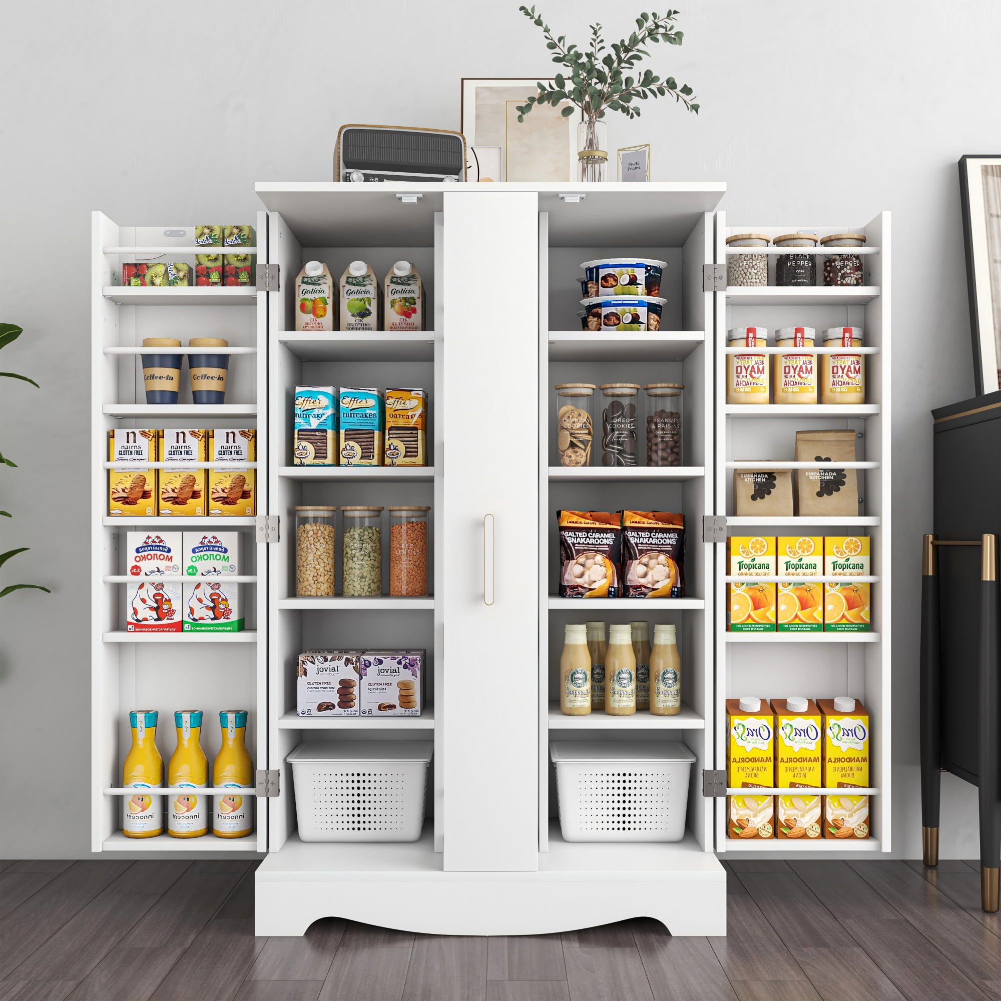 47” Pantry Storage Cabinet, Freestanding Kitchen Pantry Cabinet with ...