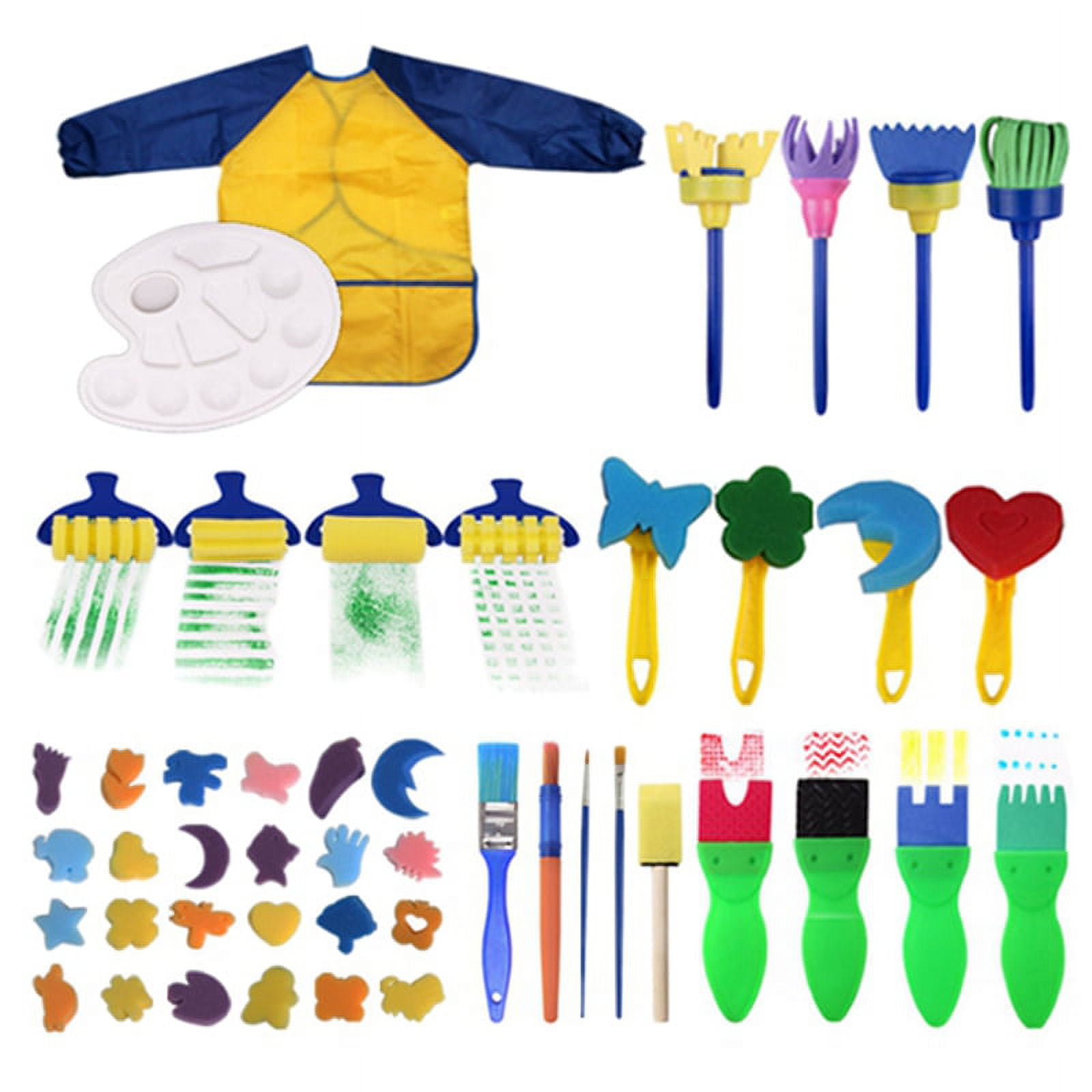 47 Pcs Children Sponge Painting Brushes Set Paint Apron Toys Crafts ...