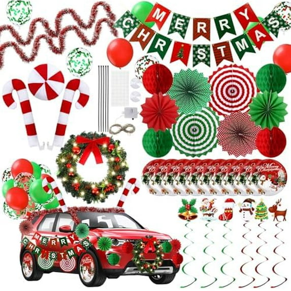 47 Pcs Christmas Parade Golf Cart Decoration Kit with LED Xmas Car ...