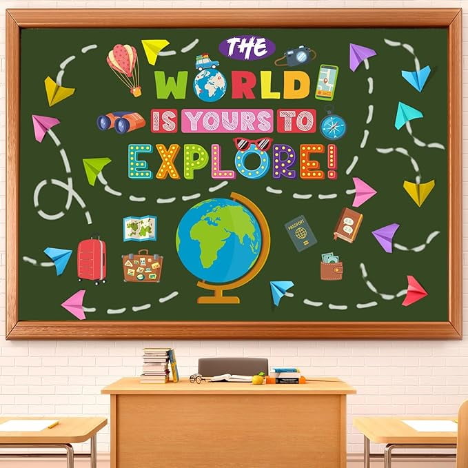 47 Pcs Explore Bulletin Board Decorations Set Travel Map Classroom ...