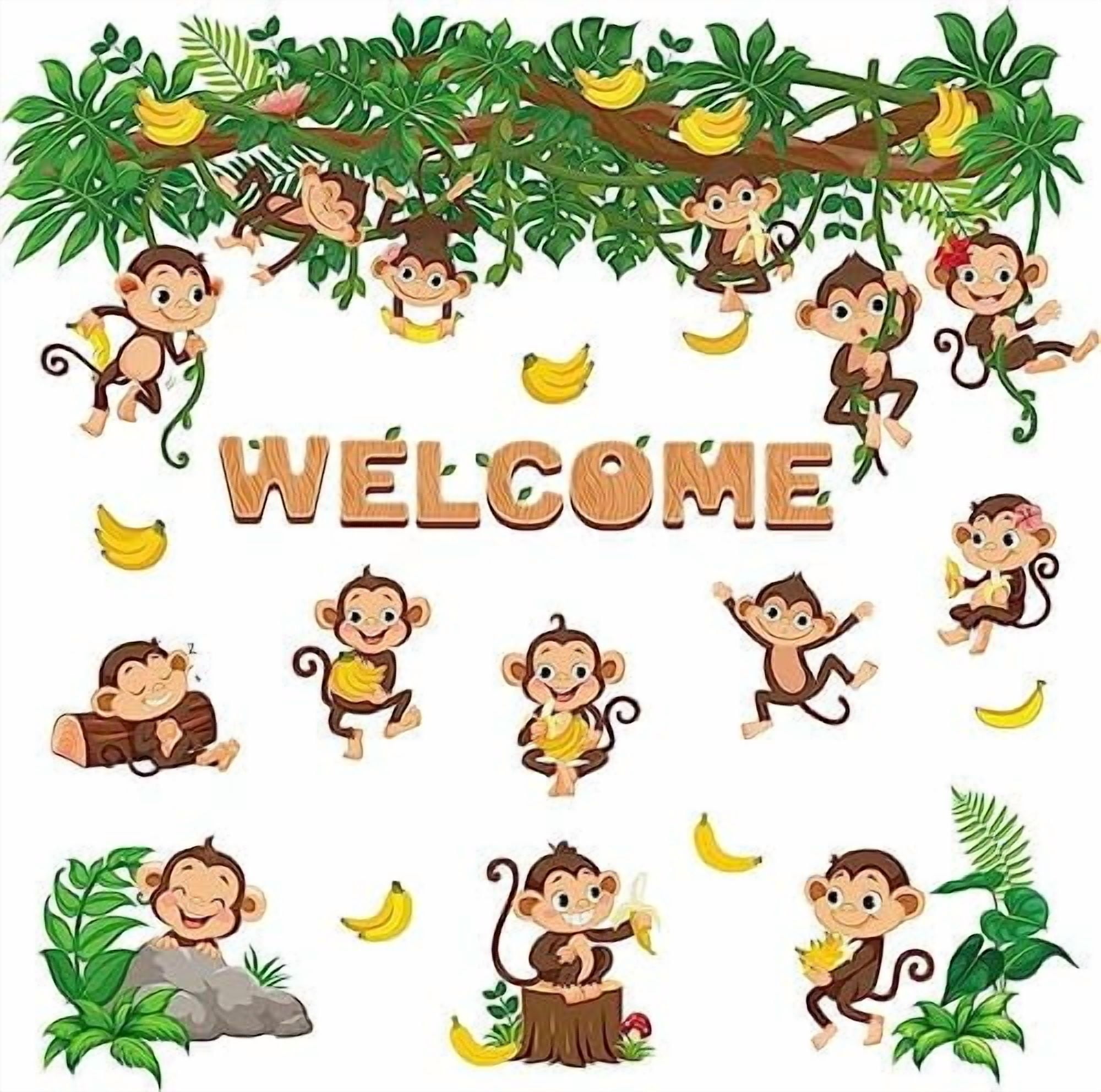 47 Pcs Monkey Bulletin Board Set Classroom Decoration Jungle Monkey ...