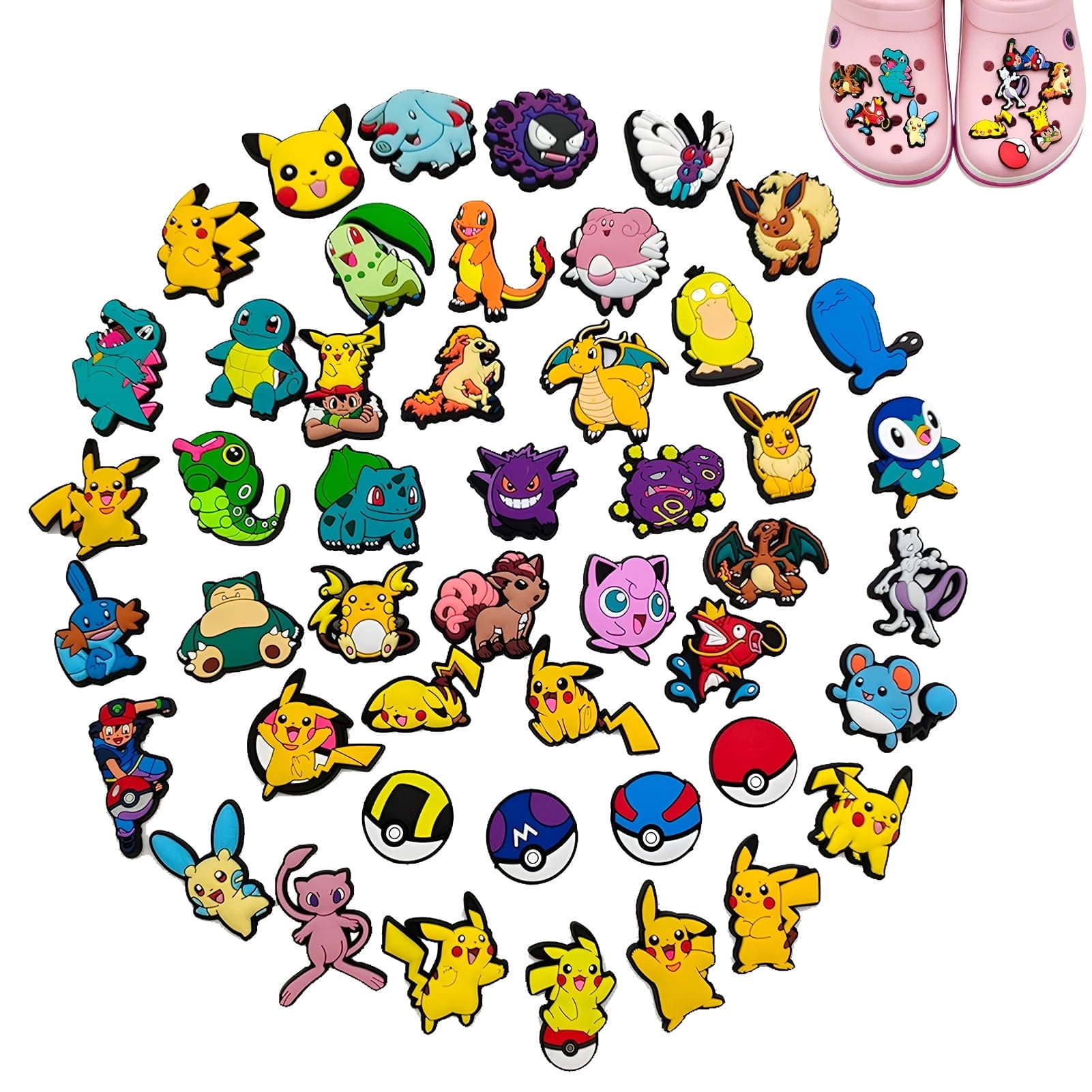 47 Pcs Pokemon Shoe Charms for Girls Boys, Croc Charms, Cartoon Shoe ...