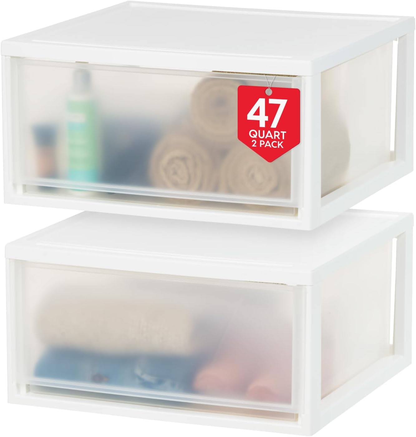 47 Qt. Plastic Drawer Storage Organizer Stacking Drawers, 2-Pack ...