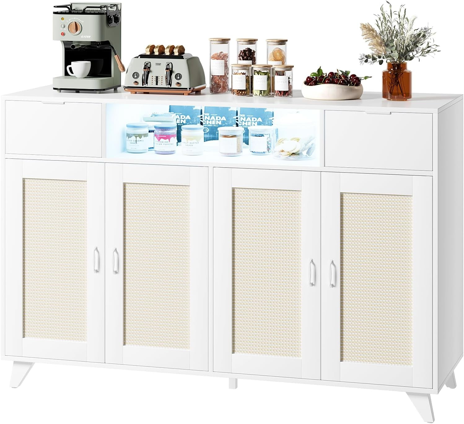 47" Rattan Sideboard Buffet Cabinet with 2 Drawers 4 Doors, Console ...
