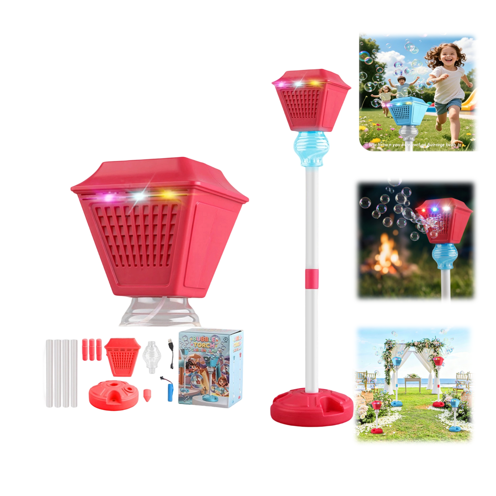 47" Rechargeable Automatic Standing Bubble Machine with Light & Music ...