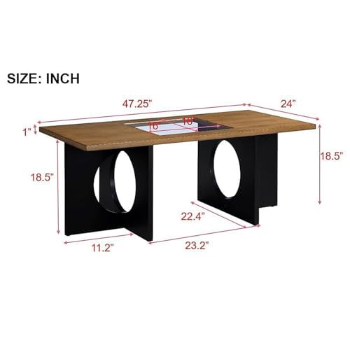 47" Rectangle Glass Coffee Table with Unique Solid Wood Legs Clear ...